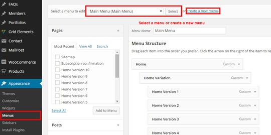 Menu Setup - Porto Documentation