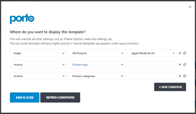 Set display conditions for Porto templates - Porto Documentation