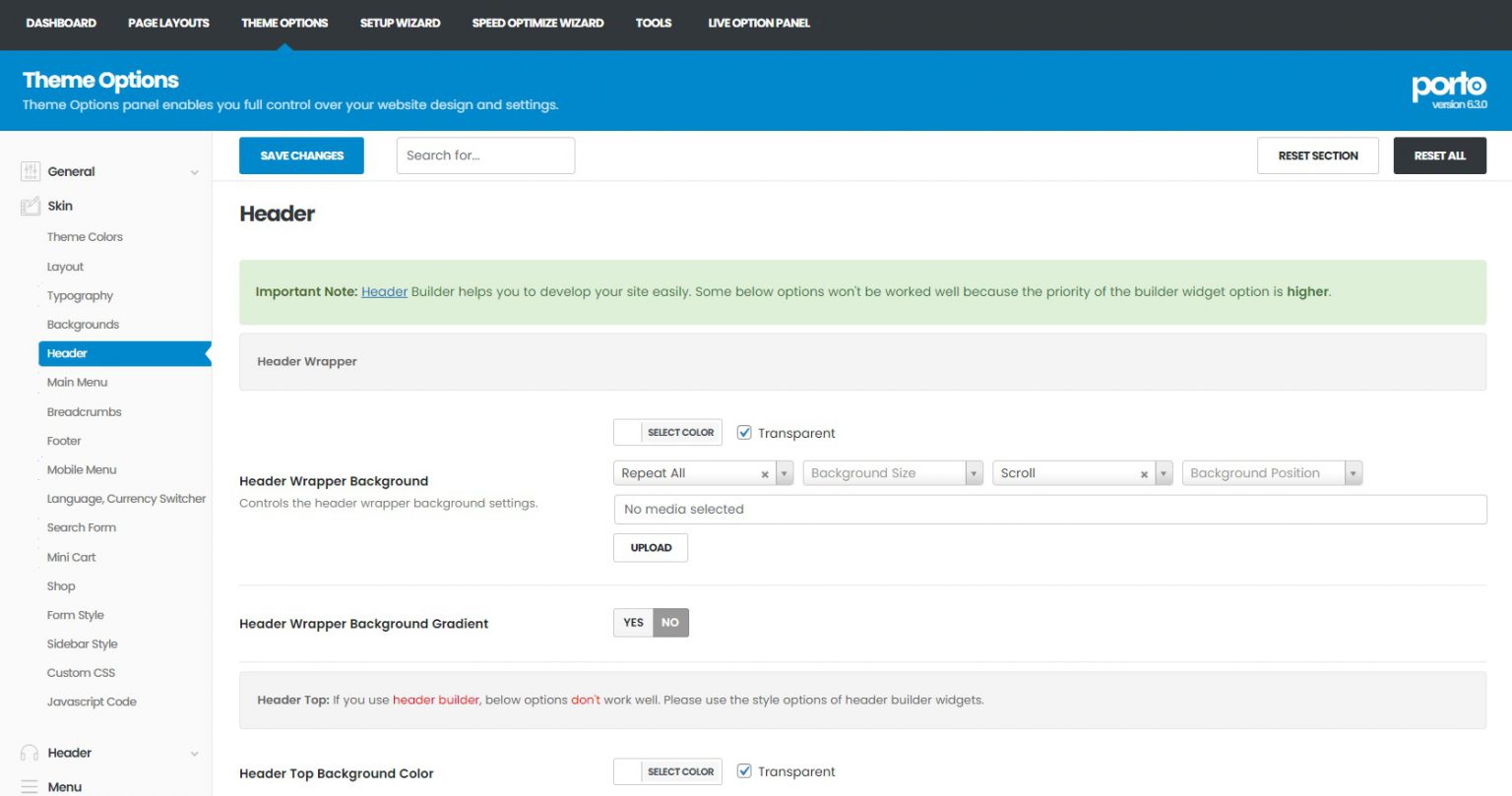 Skin - Porto Documentation Theme Options