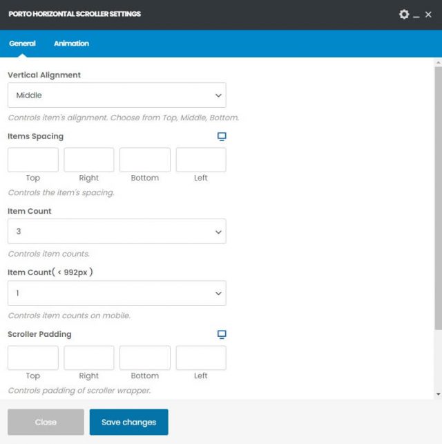 How to use Horizontal Scoller? - Porto Documentation