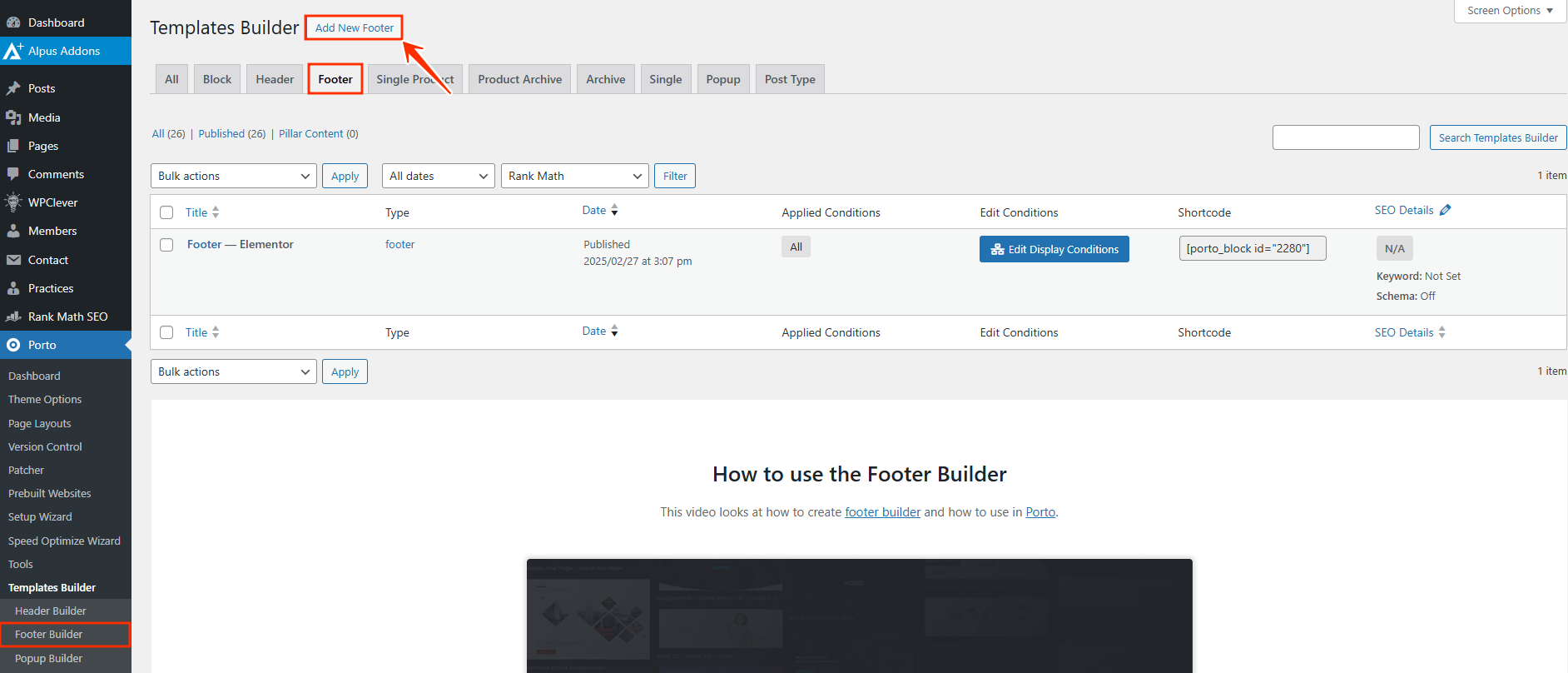 Importing Prebuilt Footer Block from Porto Studio - Porto Documentation